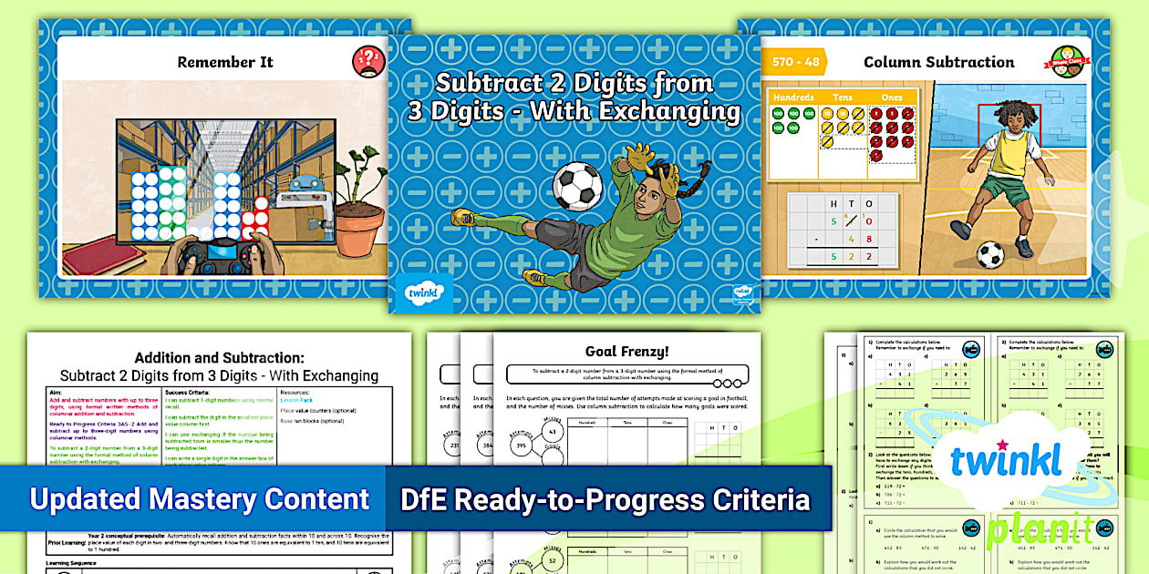 Y3 Subtract 2-Digit Numbers from 3-Digit Numbers Crossing 10 or 100 Lesson