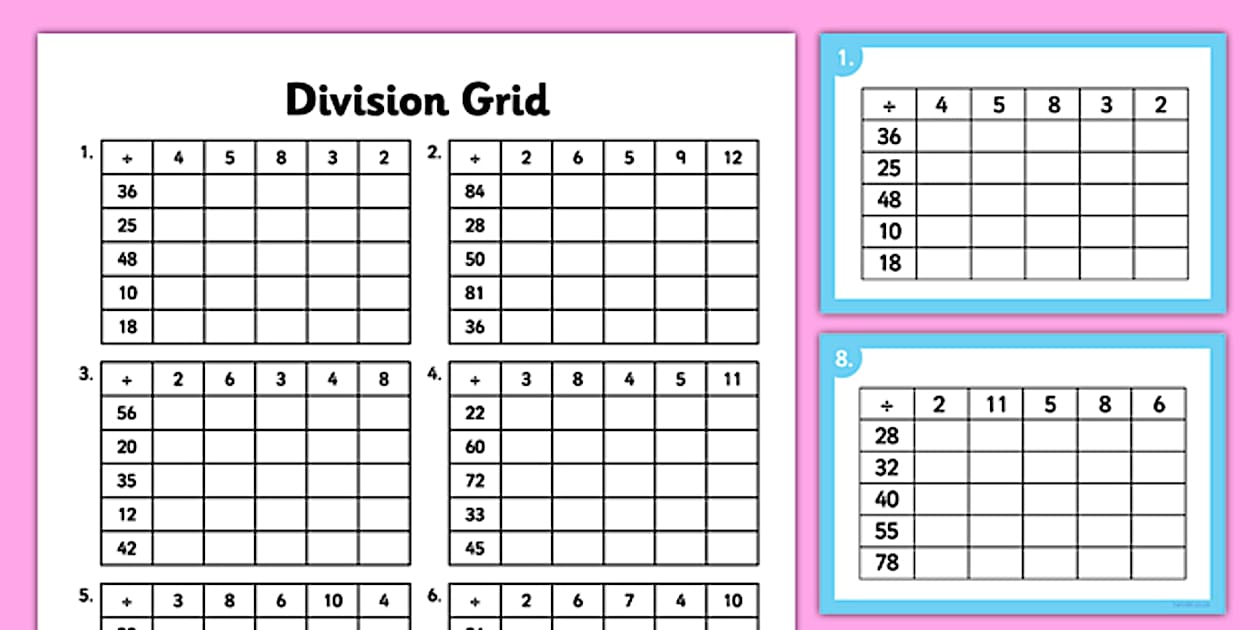 Editable Division Grid Worksheet and Challenge Cards