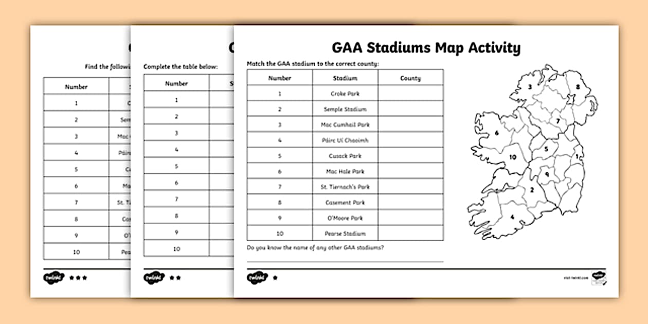 Middle Ability GAA Stadiums Map Activities - Twinkl