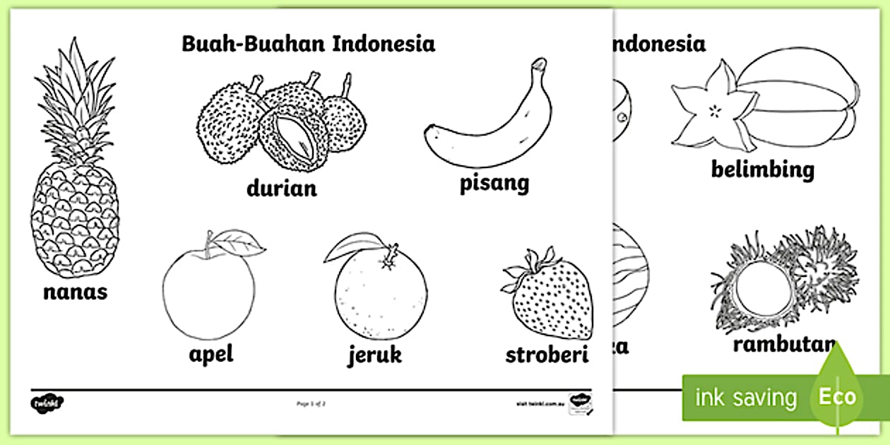 VIC Fruit Words Colouring Sheet Indonesian (teacher made)
