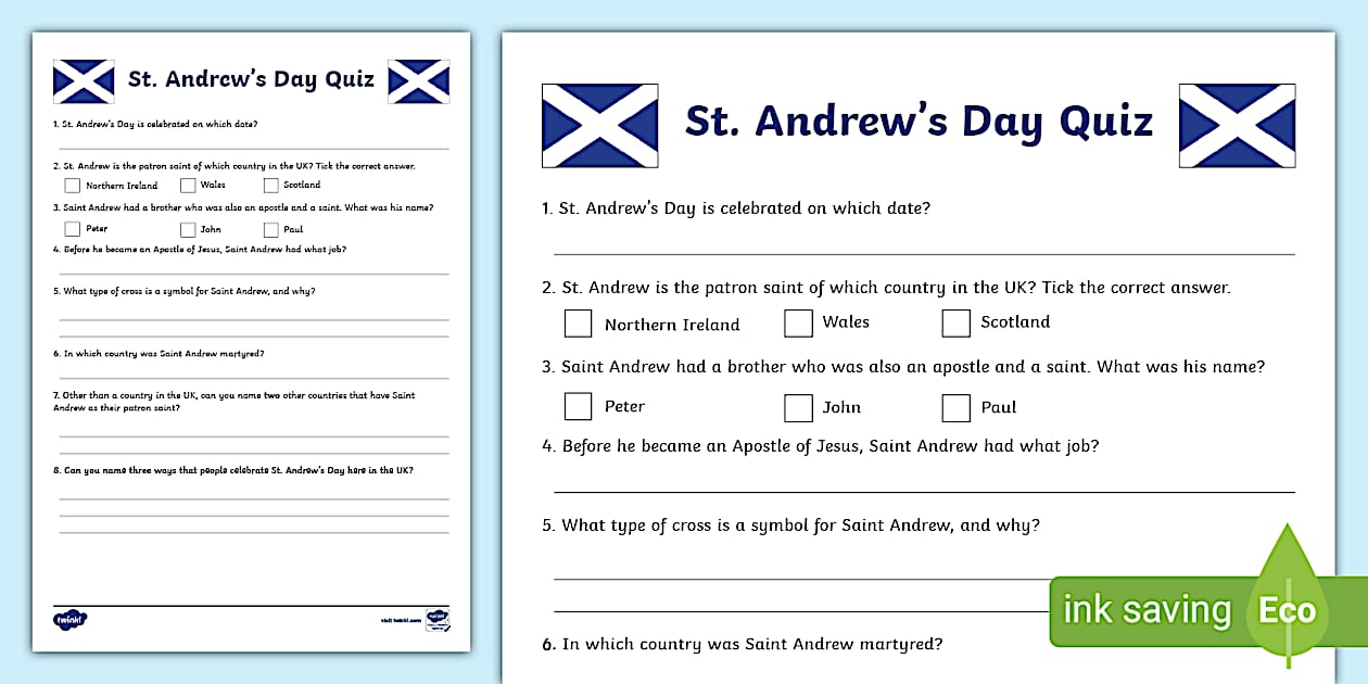 St. Andrew's Day Paper Quiz - KS2 - St. Andrew's Day