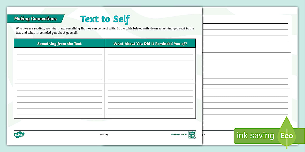 Making Connections - Text to Self Worksheet (teacher made)