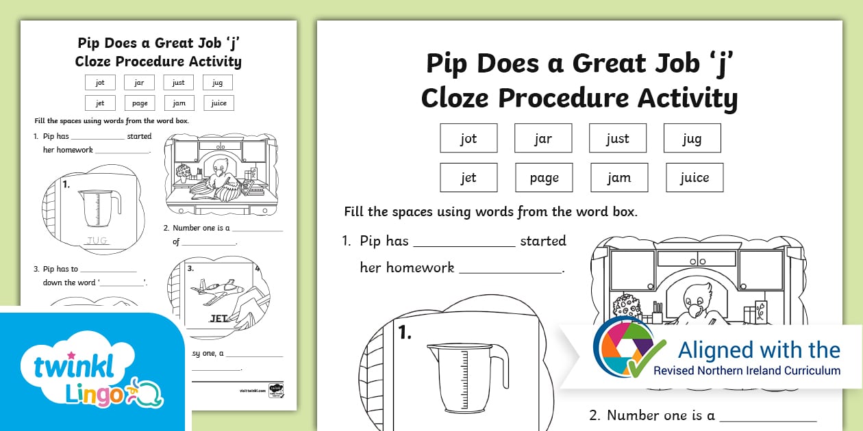 Pip Does a Great Job 'j' Cloze Procedure Activity