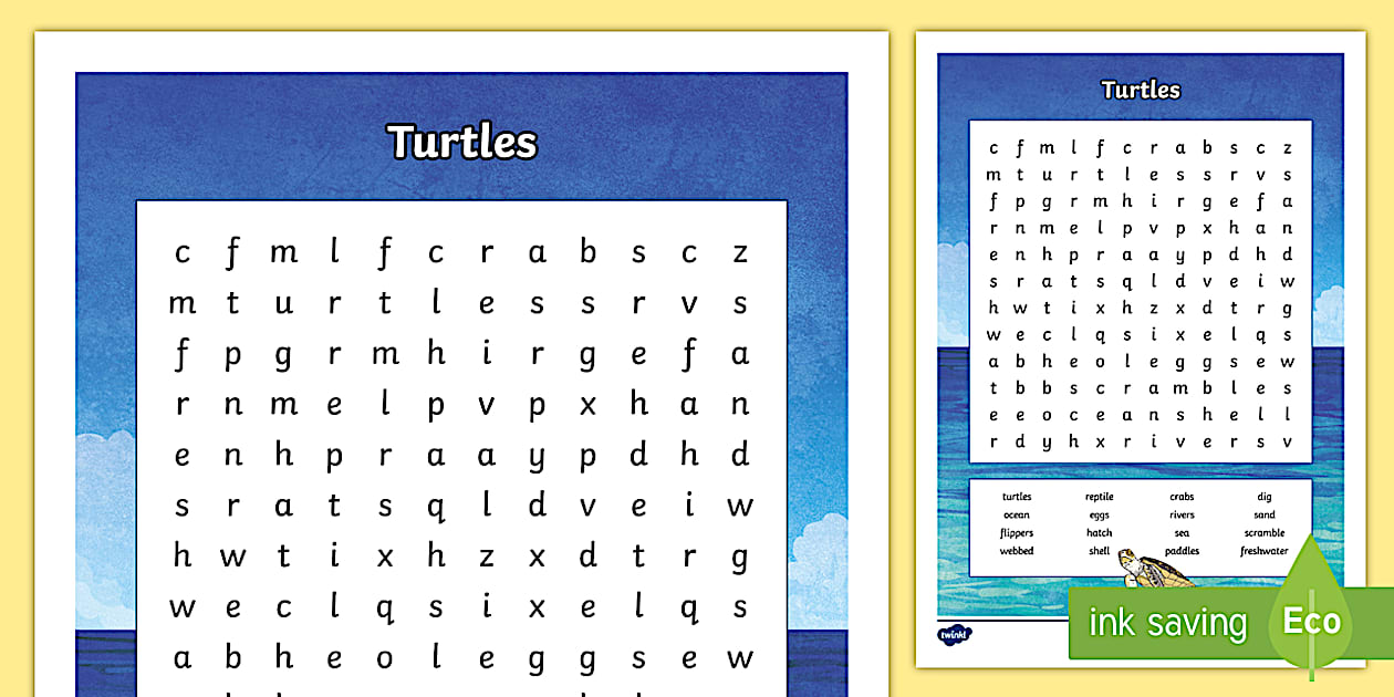 Australian Animals Years 3-6 Turtles Word Search-Australia