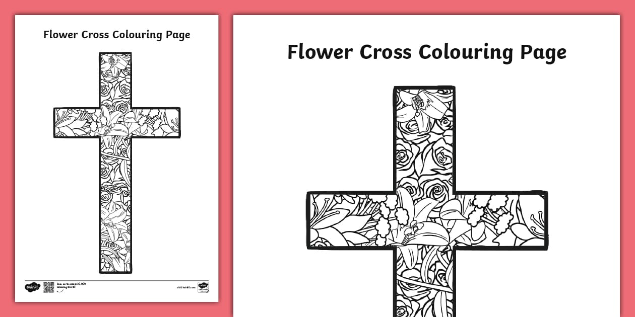 Cross and Flowers Colouring Page - Primary Resources