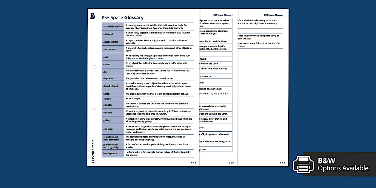 Space Glossary (teacher made) - Twinkl