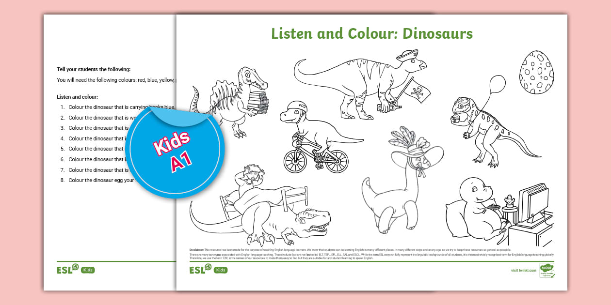 Twinkl ESL Listen and Colour: Dinosaurs (teacher made)