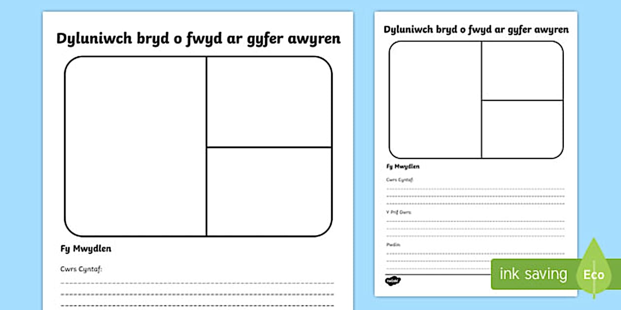 Taflen Weithgaredd Dylunio pryd o fwyd ar gyfer awyren