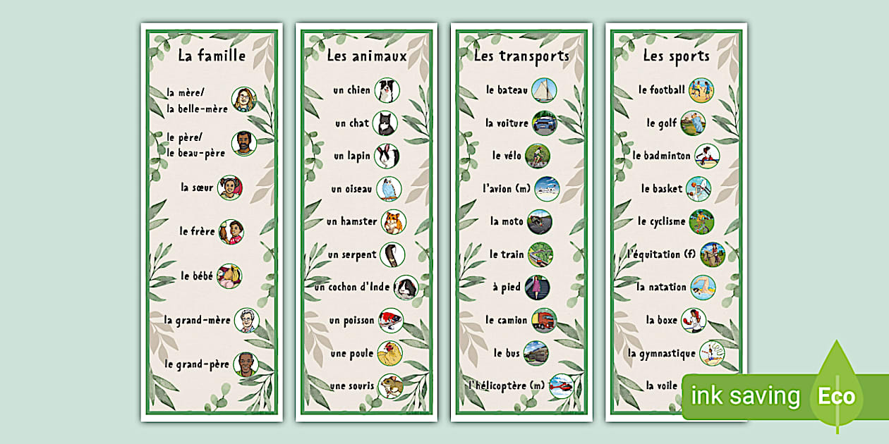 👉 French: Botanical Themed Key Vocabulary Bookmarks