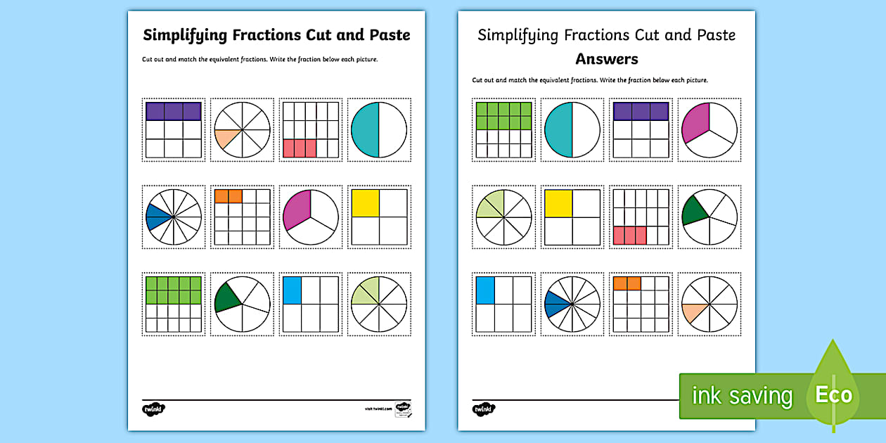 Simplifying Fractions Cut and Paste Worksheet / Worksheet