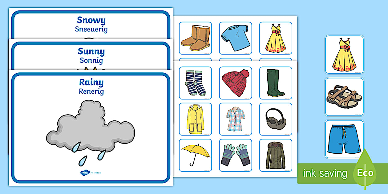 Black and White Weather Clothes Sorting Activity English/Afrikaans