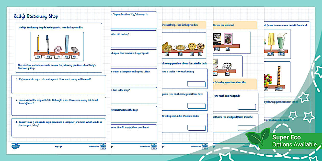 Money: Addition and Subtraction Word Problems (Ages 8 - 9)