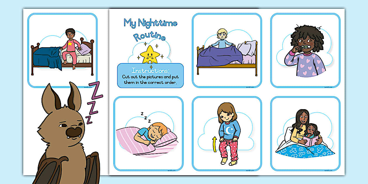 Gr 2 T4 Life At Night - Nighttime Routine: Sequencing Cards