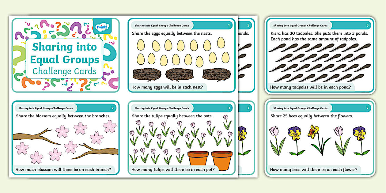 👉 Spring-Themed Sharing into Equal Groups Challenge Cards