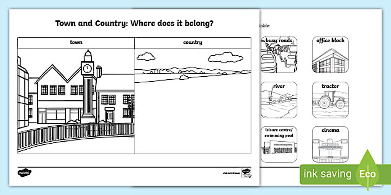 Cursive Town and Country 'Where Does it Belong?' Worksheet