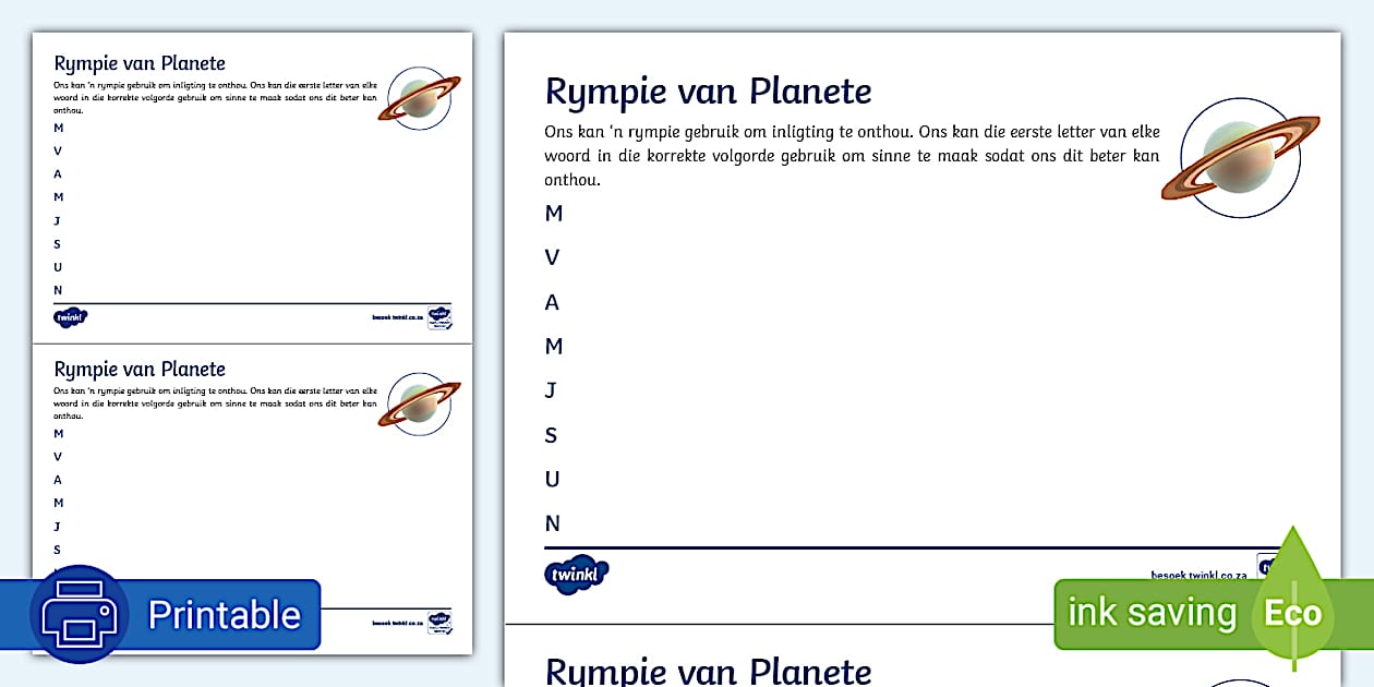 Planete Rympie Werkkaart (Hecho por educadores) - Twinkl
