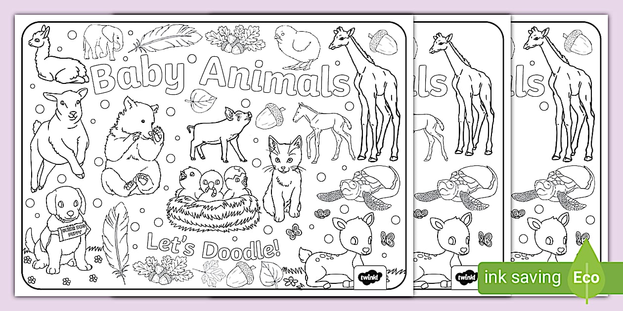 Baby Animals Themed Doodle Colouring Pages (teacher made)