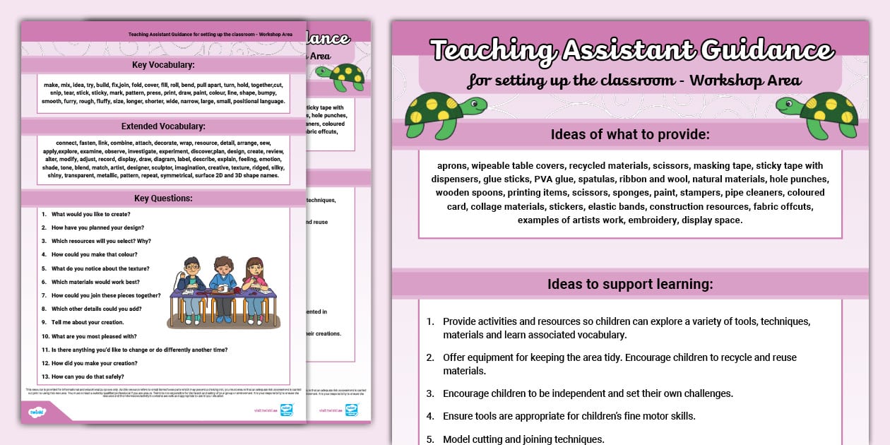 Teaching Assistant Guidance for setting up the Classroom - Workshop Area