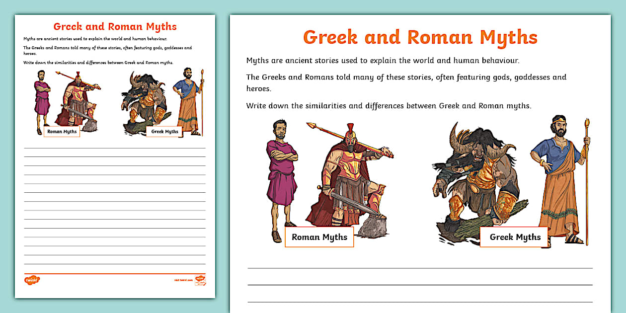 Compare Greek and Roman Myths Worksheet (teacher made)