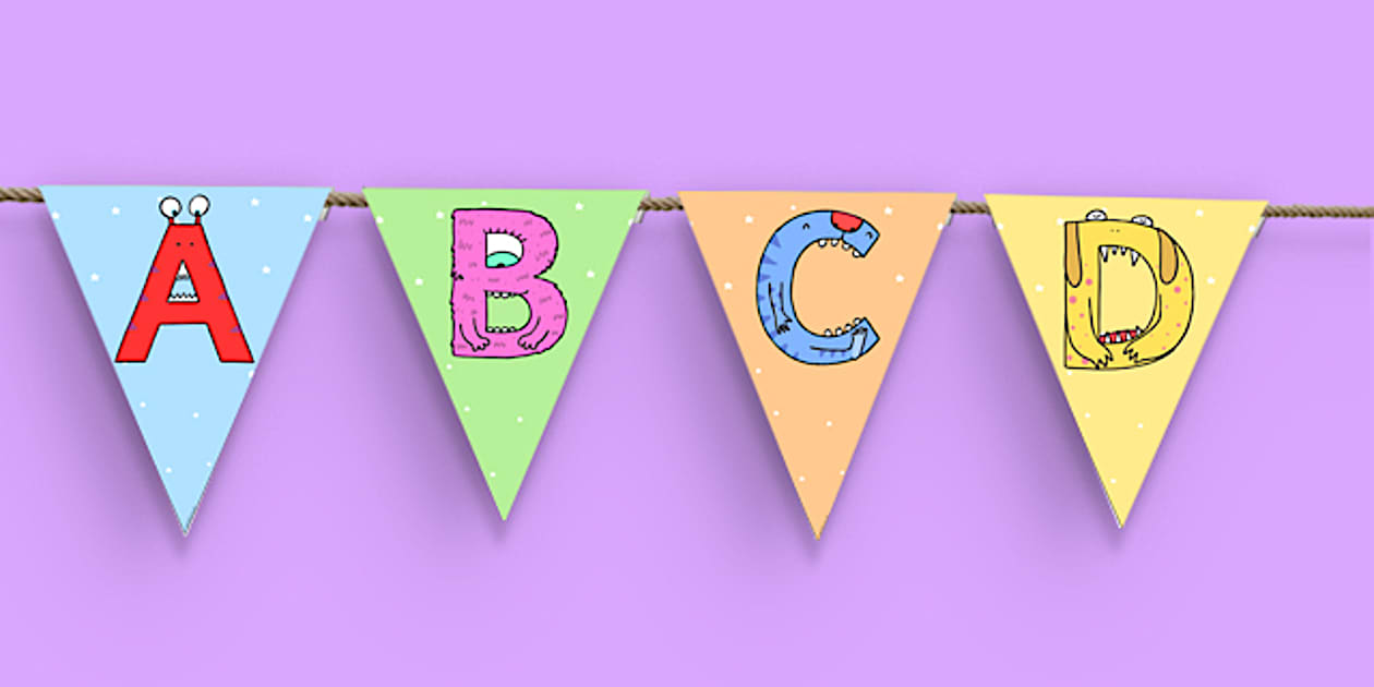 Black and White Upper Case Monster Alphabet Display Bunting