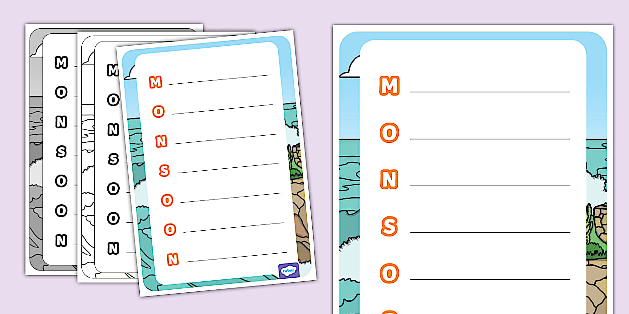 Monsoon Acrostic Poem Template (Teacher-Made) - Twinkl
