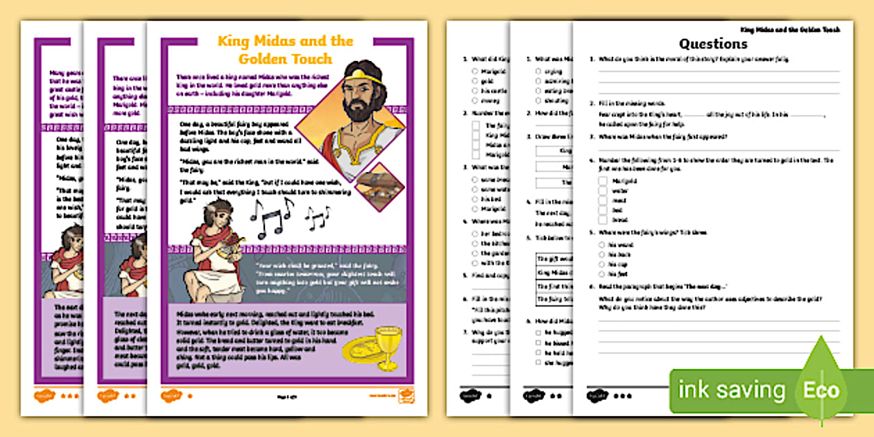 LKS2 King Midas Differentiated Reading Comprehension Activity