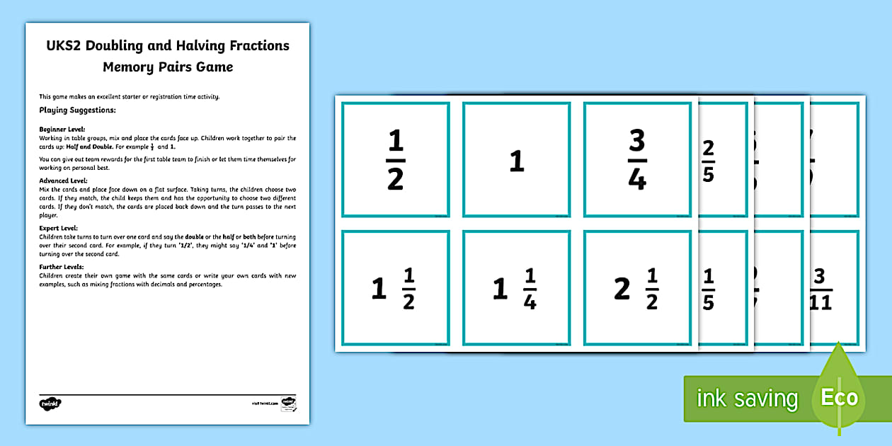 UKS2 Doubling Halving Fractions Memory Pairs Game - Twinkl