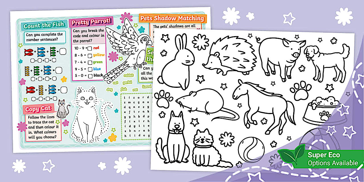 Pets Tiny Activity Mat (Ages 5 - 7) (teacher made) - Twinkl