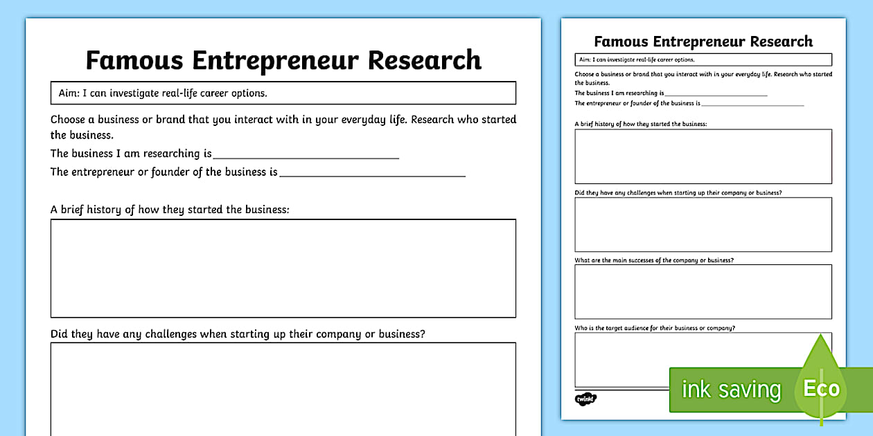 Research an Entrepreneur Worksheet / Worksheet - Twinkl