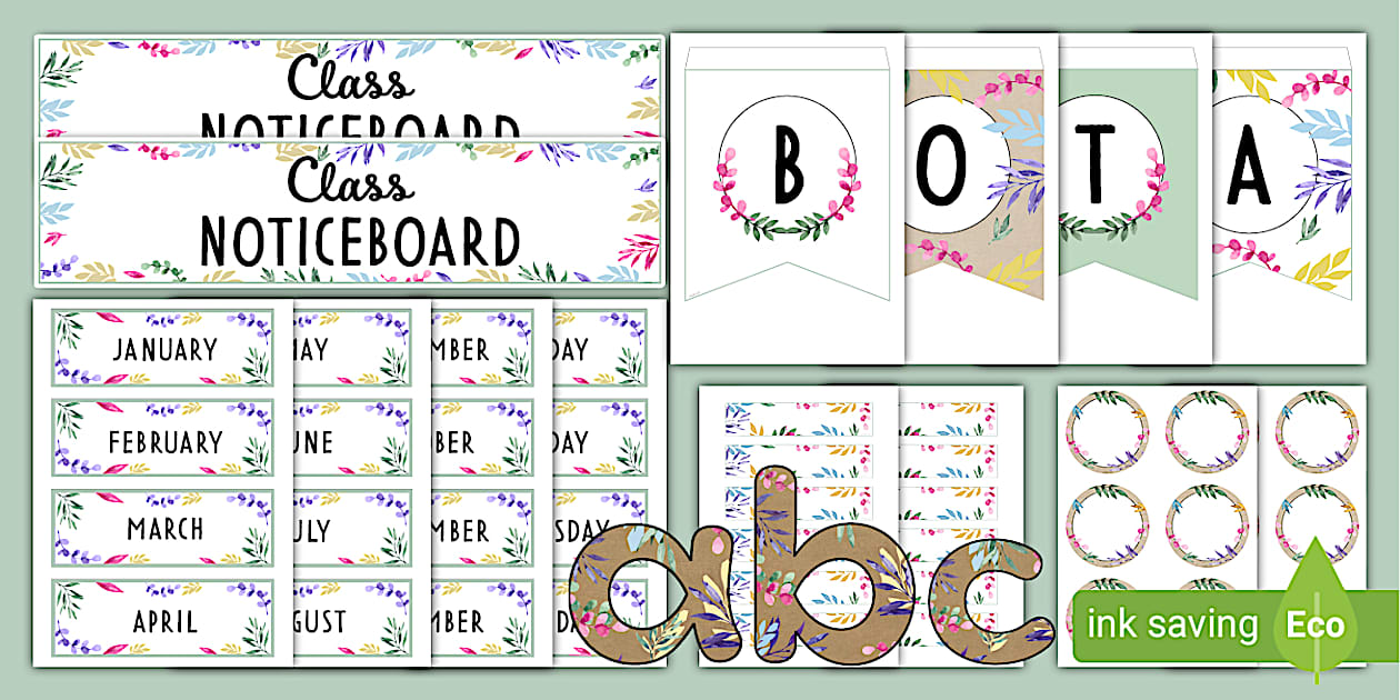 Editable Colourful Botanical-Themed Noticeboard Display