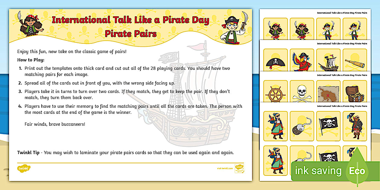 Pirate Pairs Game - Printable Version | Pirate Day - Twinkl