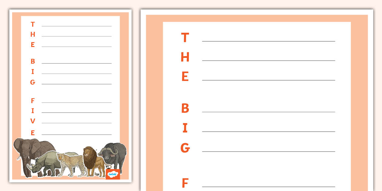 The Big Five Acrostic Poem Template (teacher made) - Twinkl