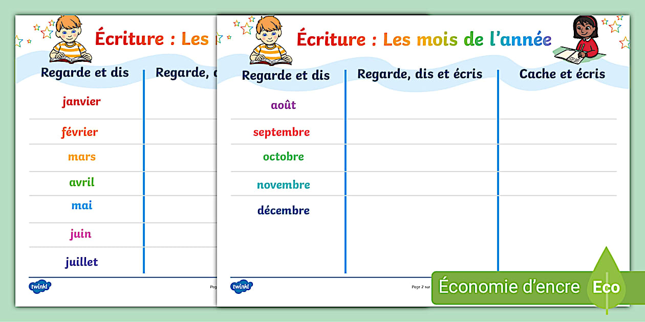 Écriture - Les mois de l'année - Twinkl CA (teacher made)