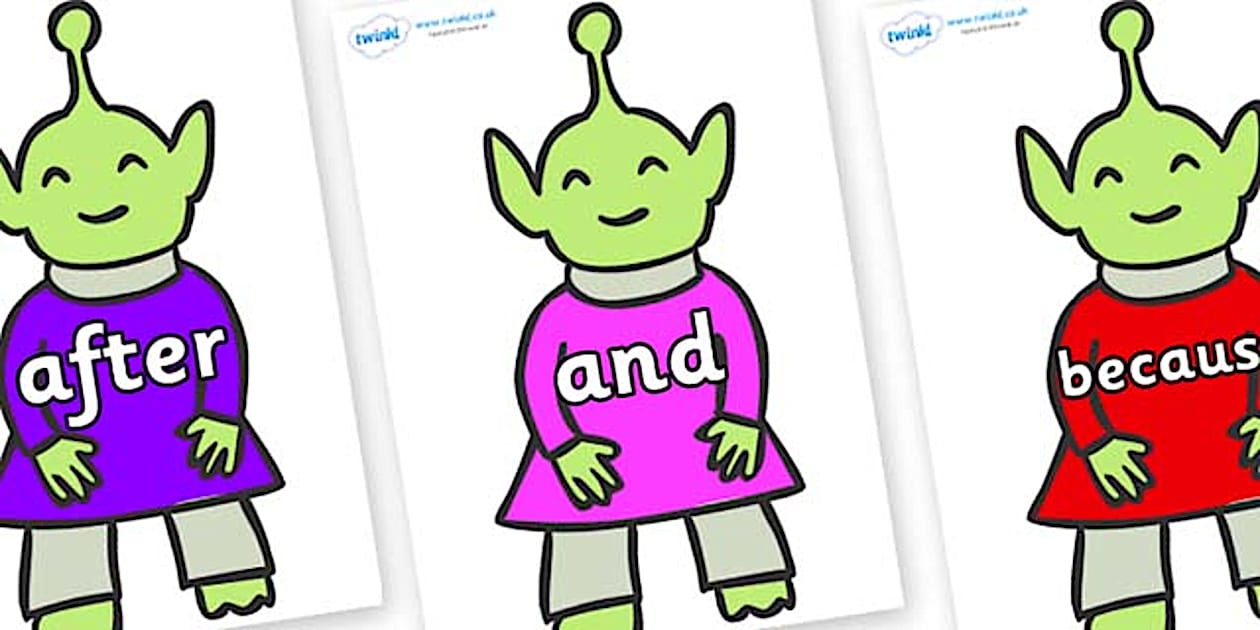 Cursive Connectives on Aliens (teacher made) - Twinkl
