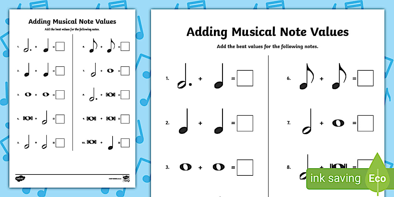 Adding Musical Note Values Activity (teacher made) - Twinkl