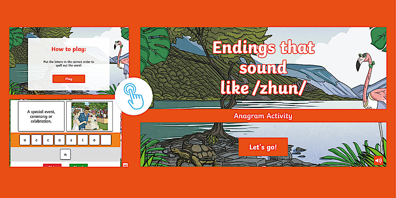 Endings that sound like /zhun/ KS2 English Anagram Game
