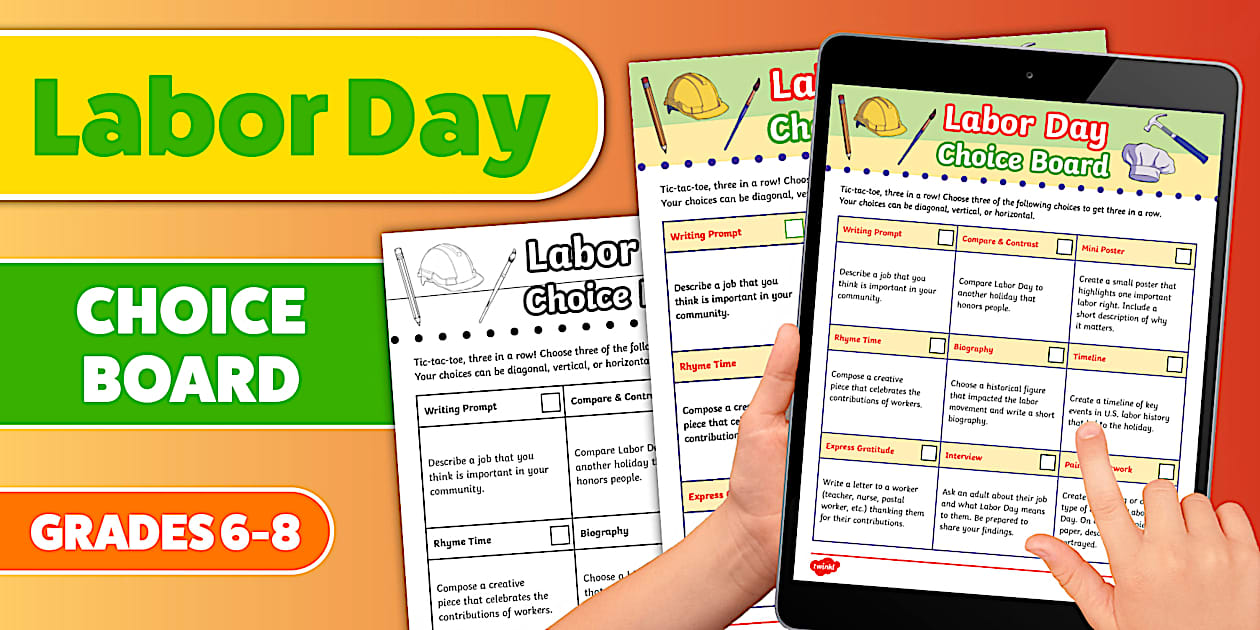 Labor Day Choice Board for 6th-8th Grade (teacher made)