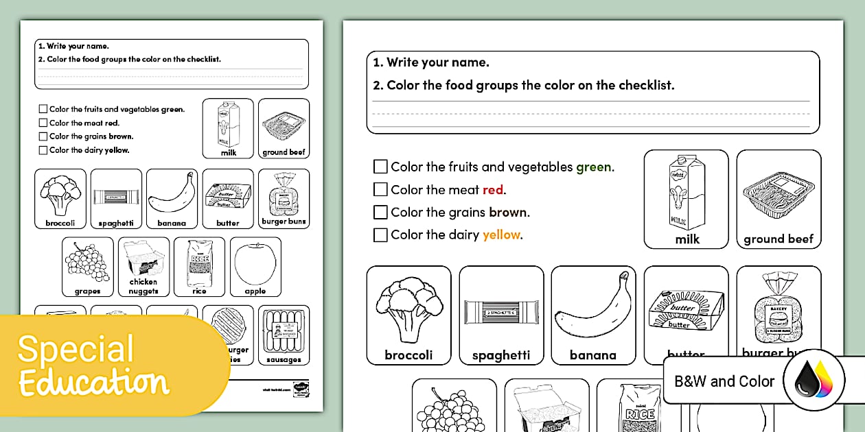 Food Groups Life Skills Worksheet for Special Education