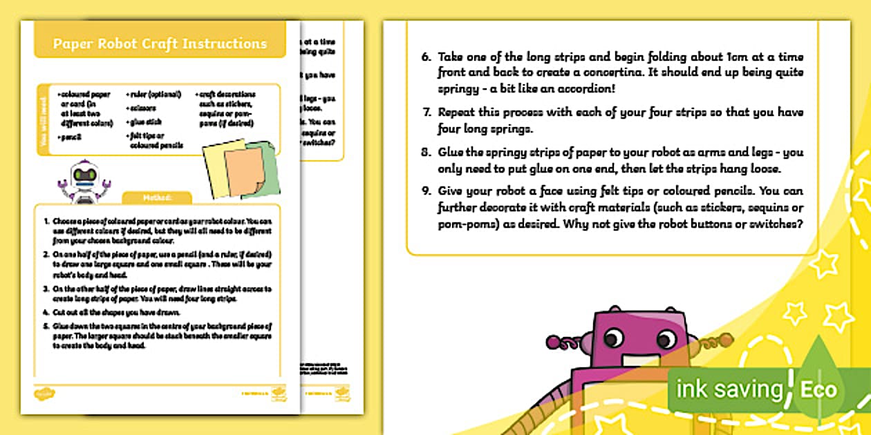 Paper Robot Craft Instructions (teacher made) - Twinkl