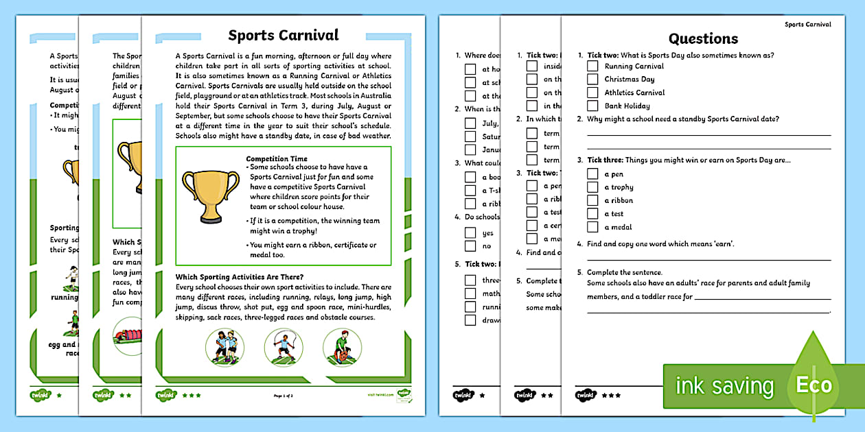 SA Australia Sports Carnival Differentiated Reading Comprehension Activity