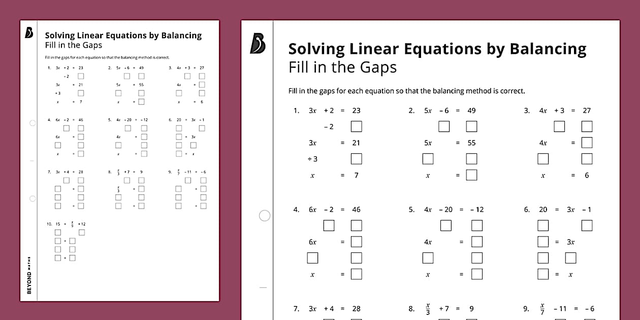 👉 2-Step Linear Equations - Fill in the Gaps - Twinkl