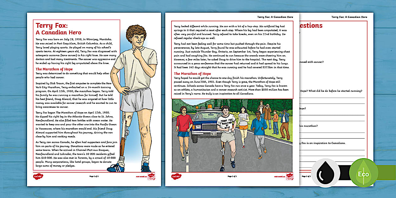 Terry Fox Reading Comprehension – Learn About a Hero