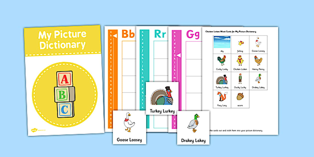 Cursive Chicken Licken Picture Dictionary and Word Card Set