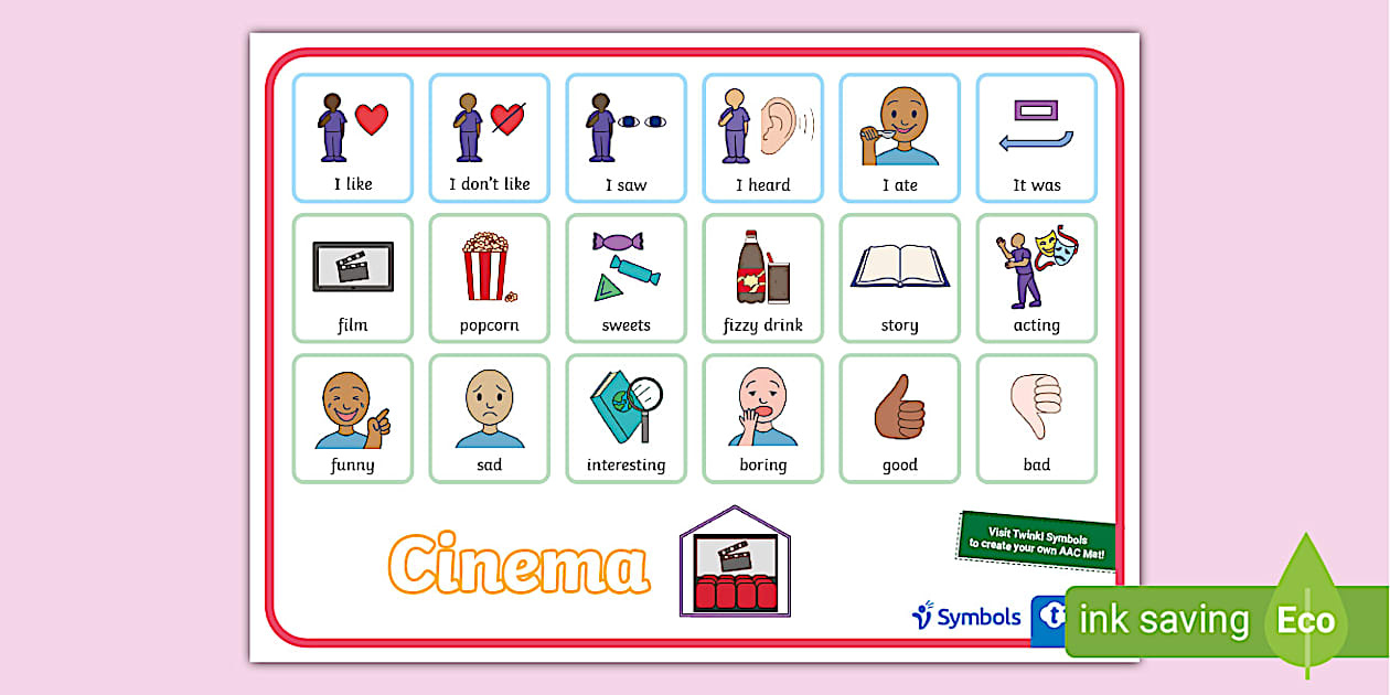 Twinkl Symbols: Cinema Communication Mat (teacher made)