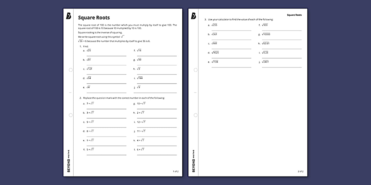 Square Roots Worksheet - Beyond Secondary Resources - Twinkl