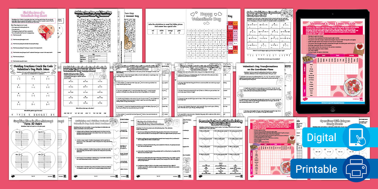 Valentine’s Day Math Activity Pack for 6th-8th Grade
