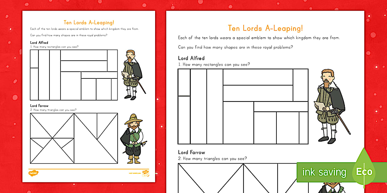 Ten Lords A-Leaping Shape Activity (teacher made) - Twinkl