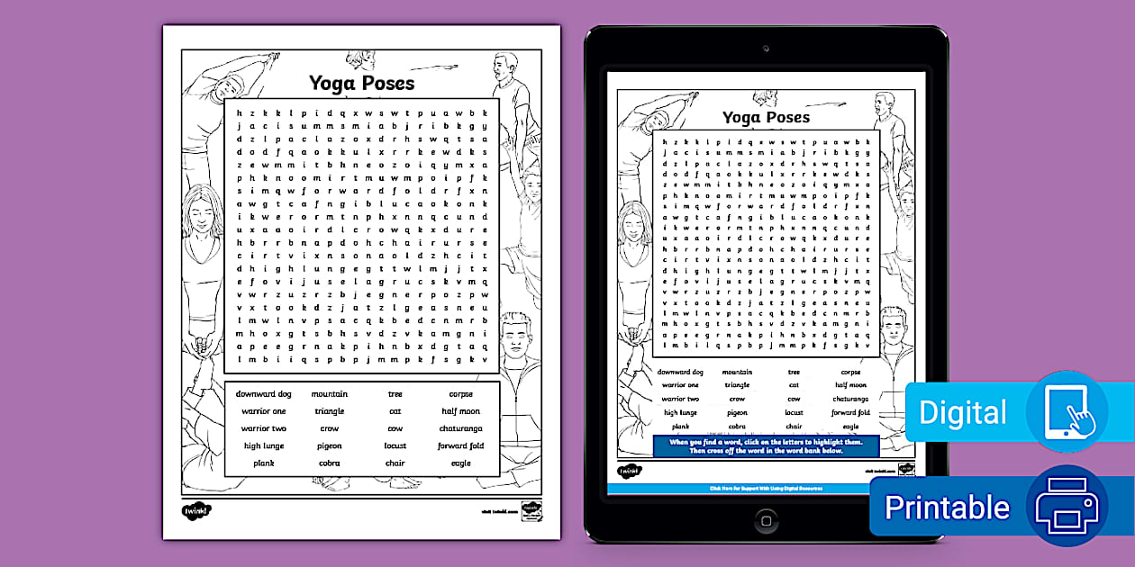 Yoga Poses Word Search for 6th-8th Grade (Teacher-Made)