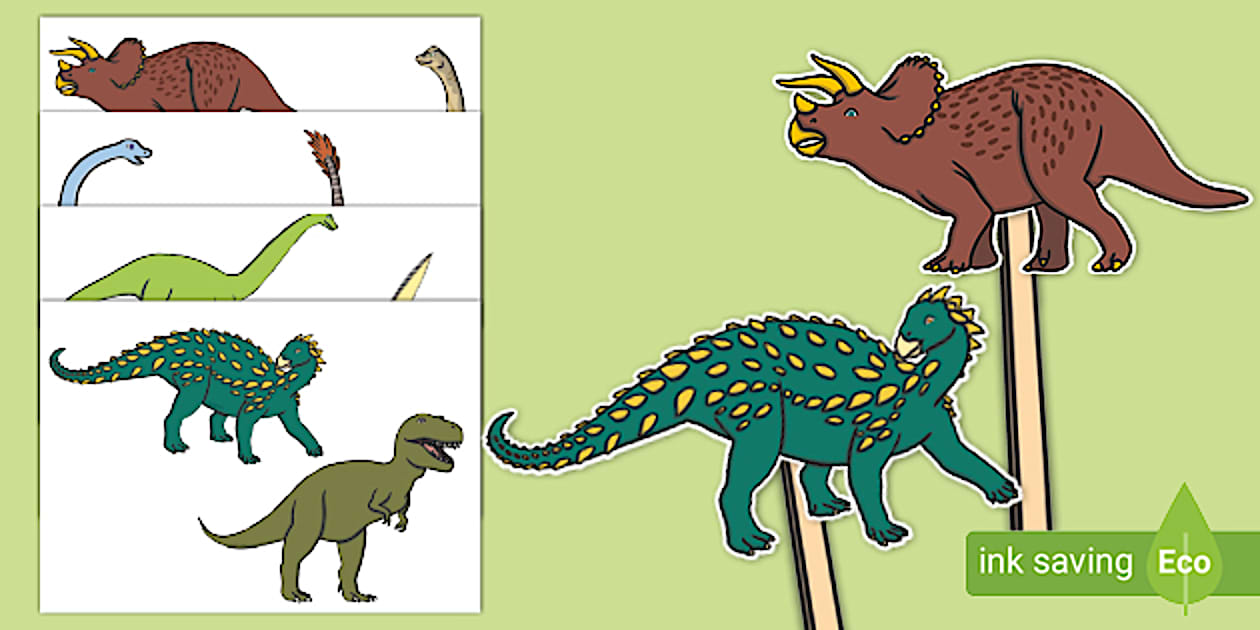 Black and White KS1 Dinosaur Stick Puppets (teacher made)