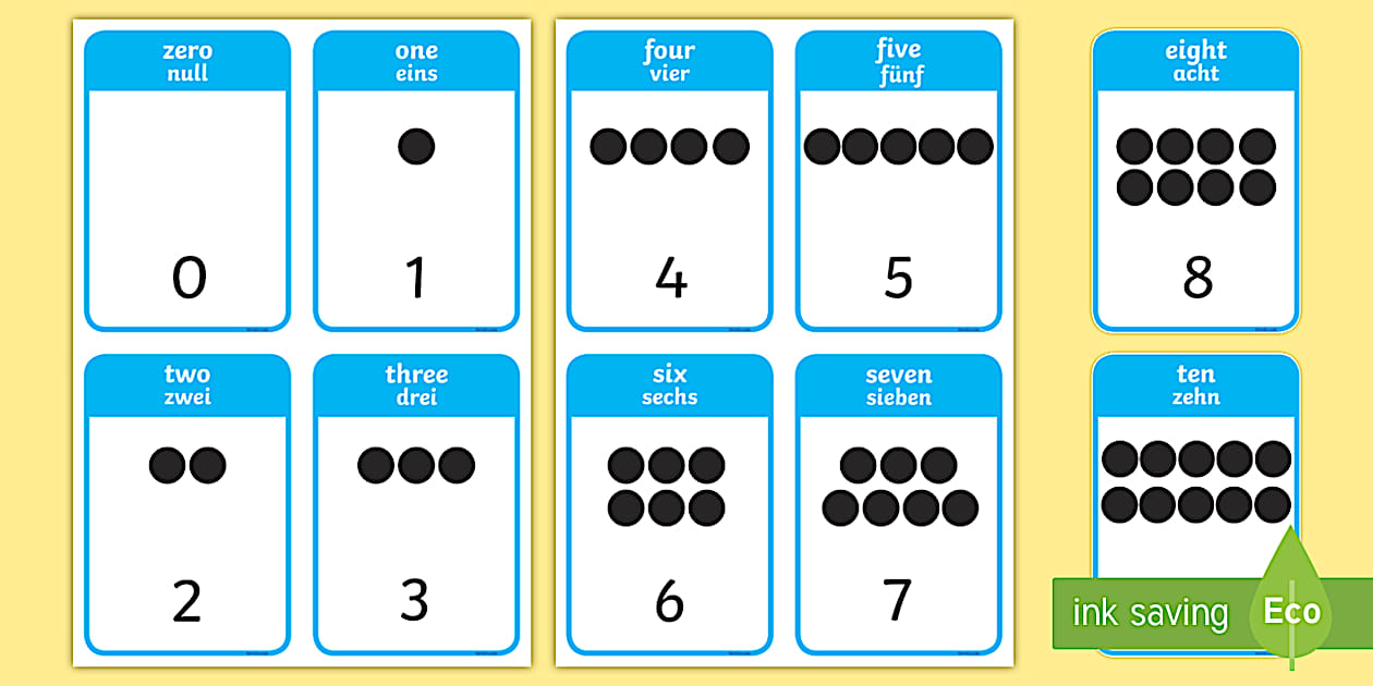 0 to 10 Number Flashcards English/German (teacher made)